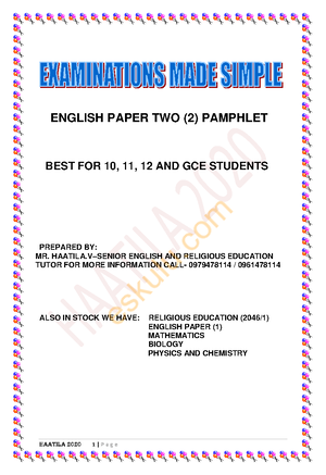 English 2001 Paper 1 2 - EXAMINATIONS COUNCIL OF ZAMBIA Joint ...