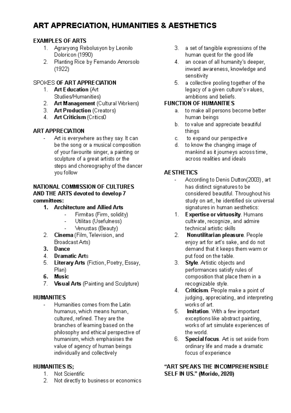 Art Ap Lesson 1 - ART APPRECIATION, HUMANITIES & AESTHETICS EXAMPLES OF ...