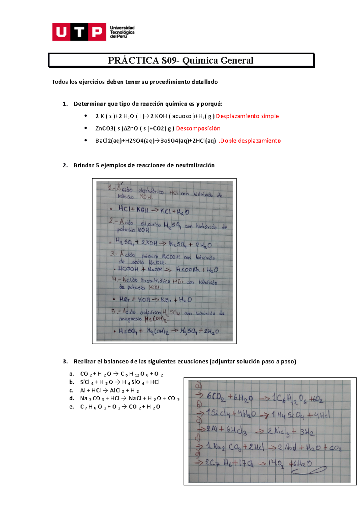 Quimica - química ejercicios - PRÁCTICA S09- Química General Todos los ...