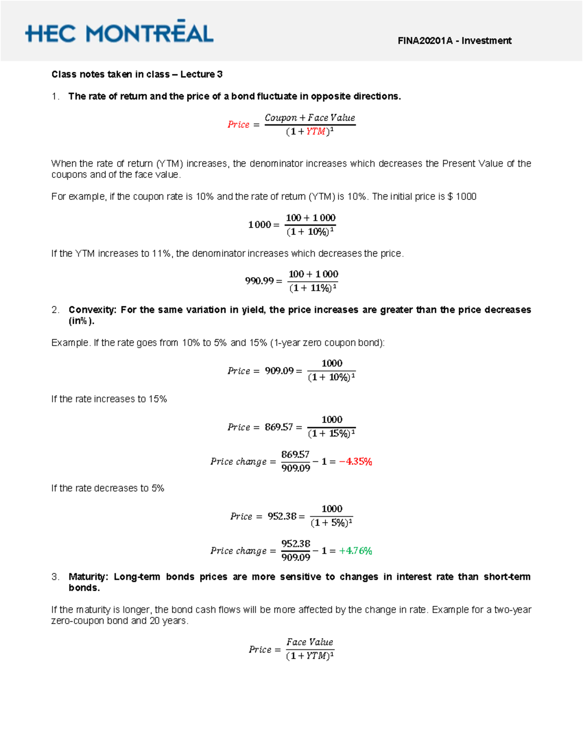 FINA20201 A - Class 3 - official note - Class notes taken in class ...