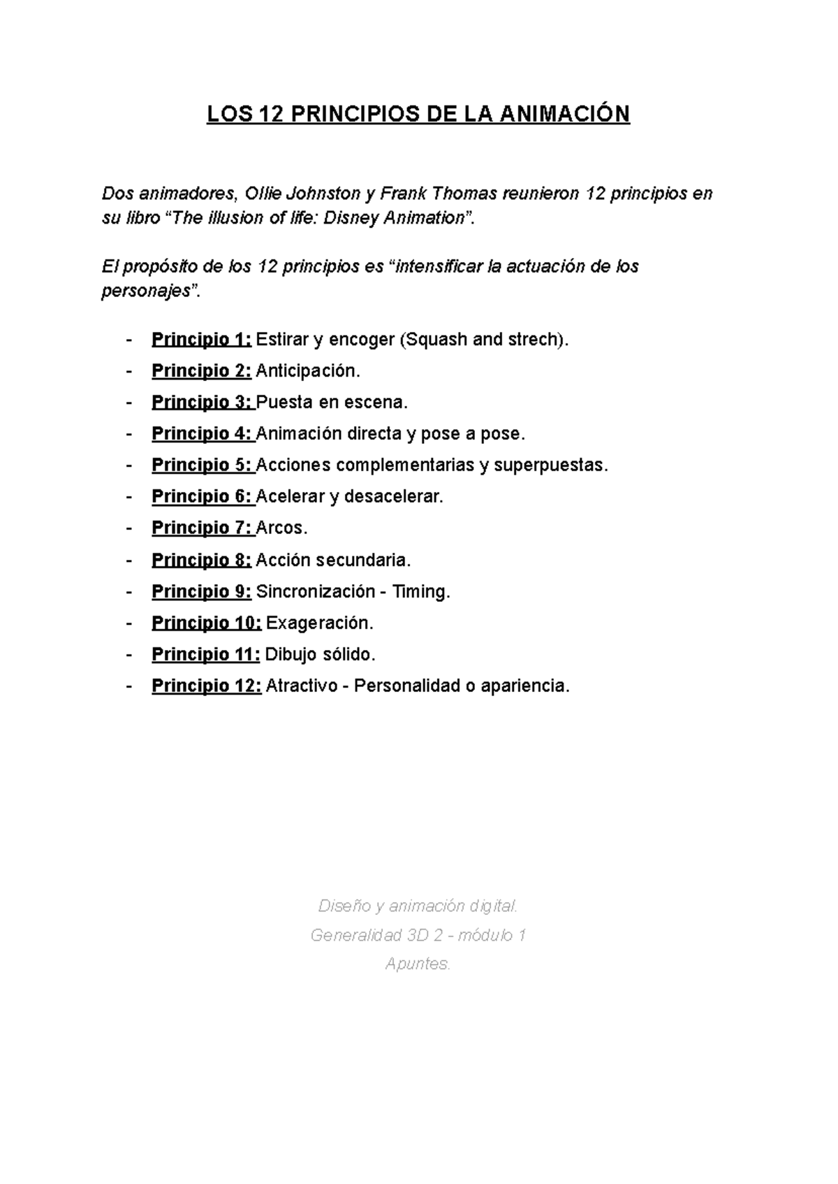 Los 12 principios de la animación - apuntes - LOS 12 PRINCIPIOS DE LA ...