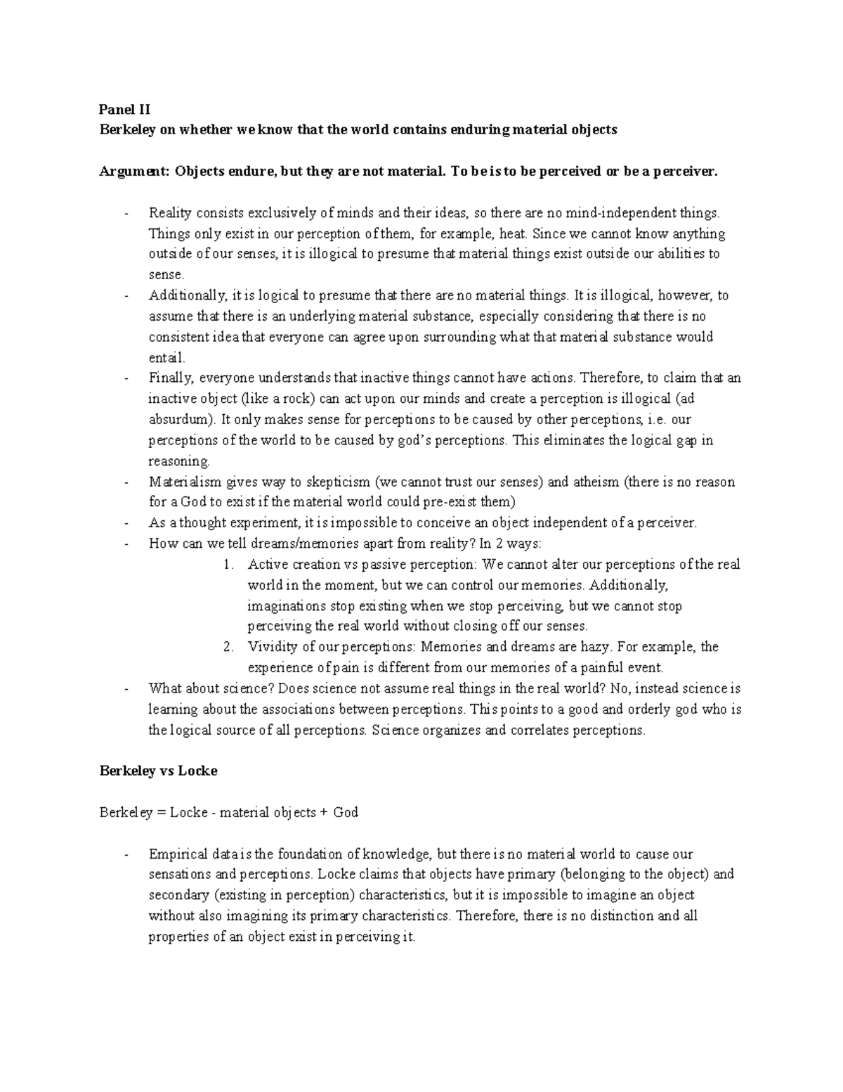 Panel II Preparation - Panel II Berkeley on whether we know that the ...