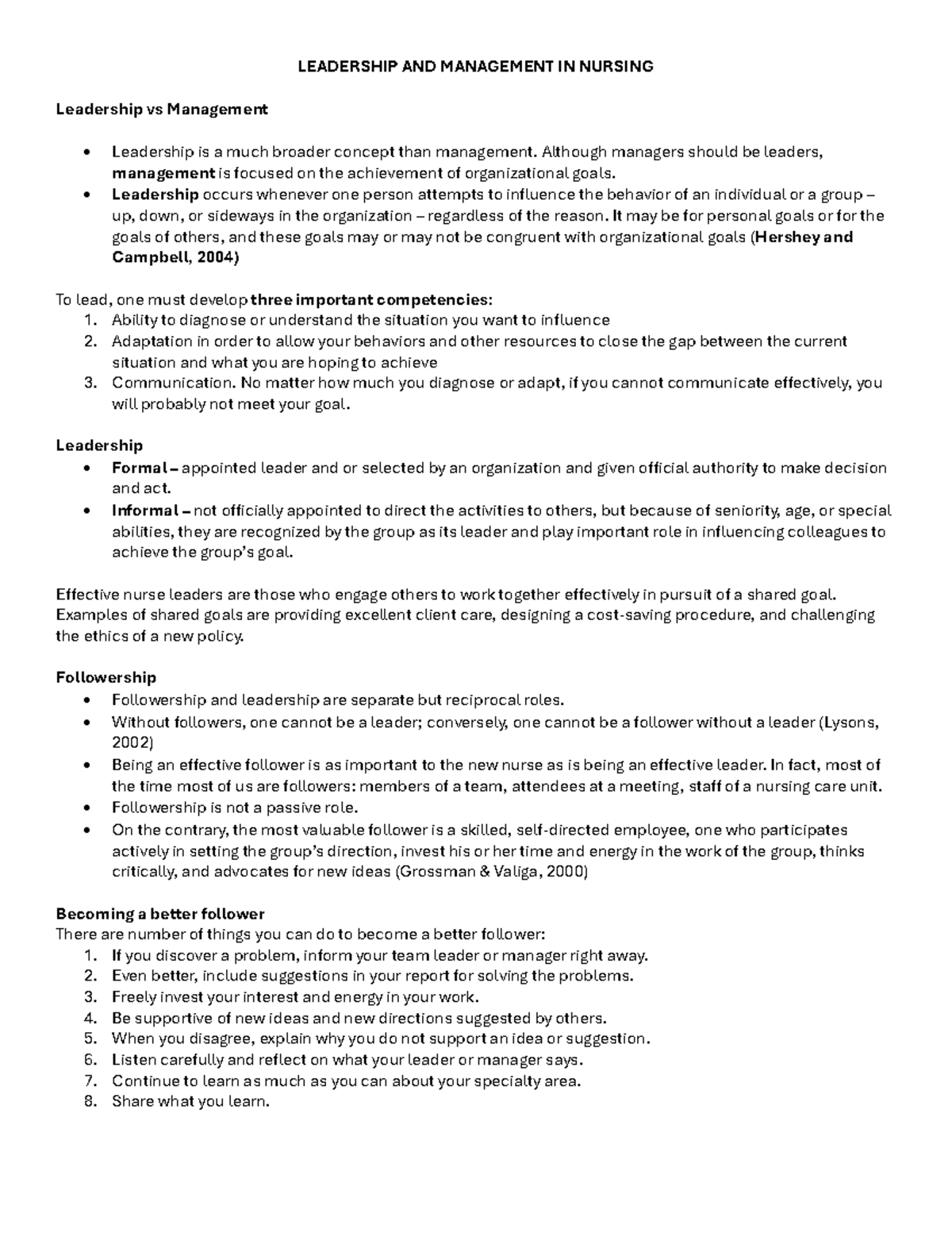 NCM119 Nursing Leadership and Management Lesson 1 and 2 - LEADERSHIP ...