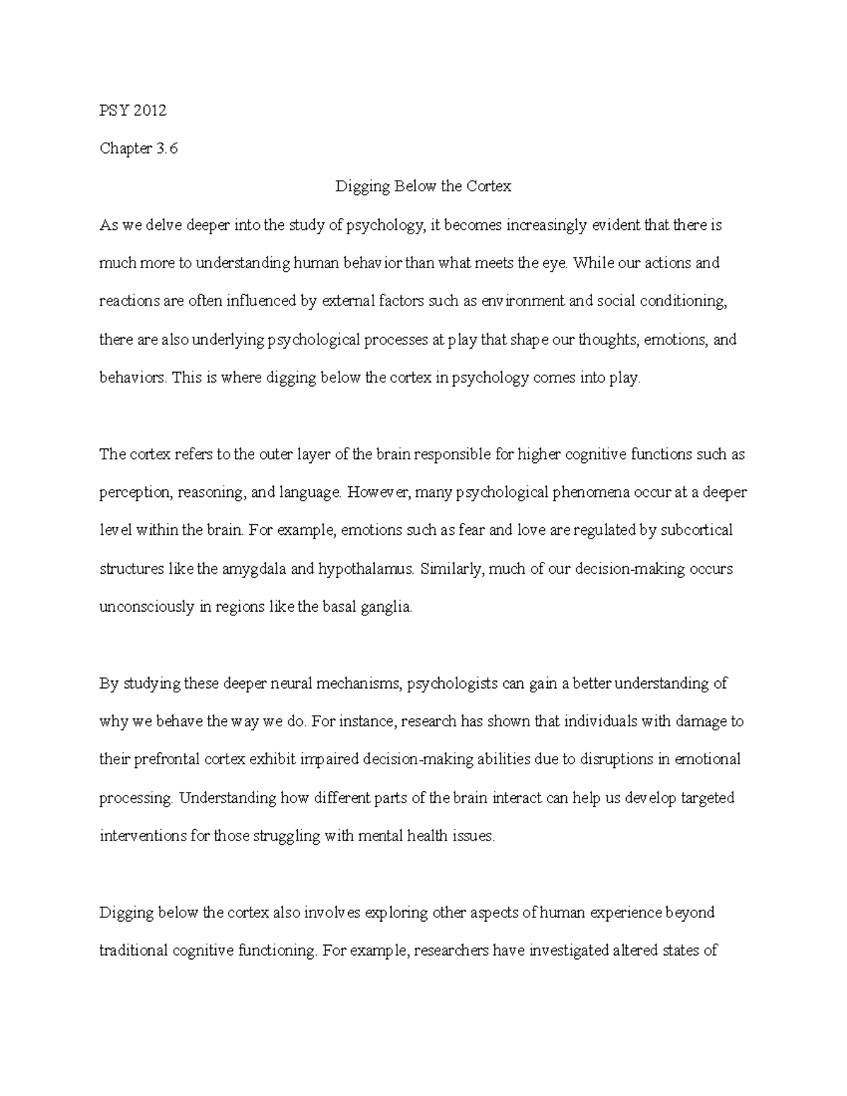 Digging Below the Cortex - PSY 2012 Chapter 3. Digging Below the Cortex ...