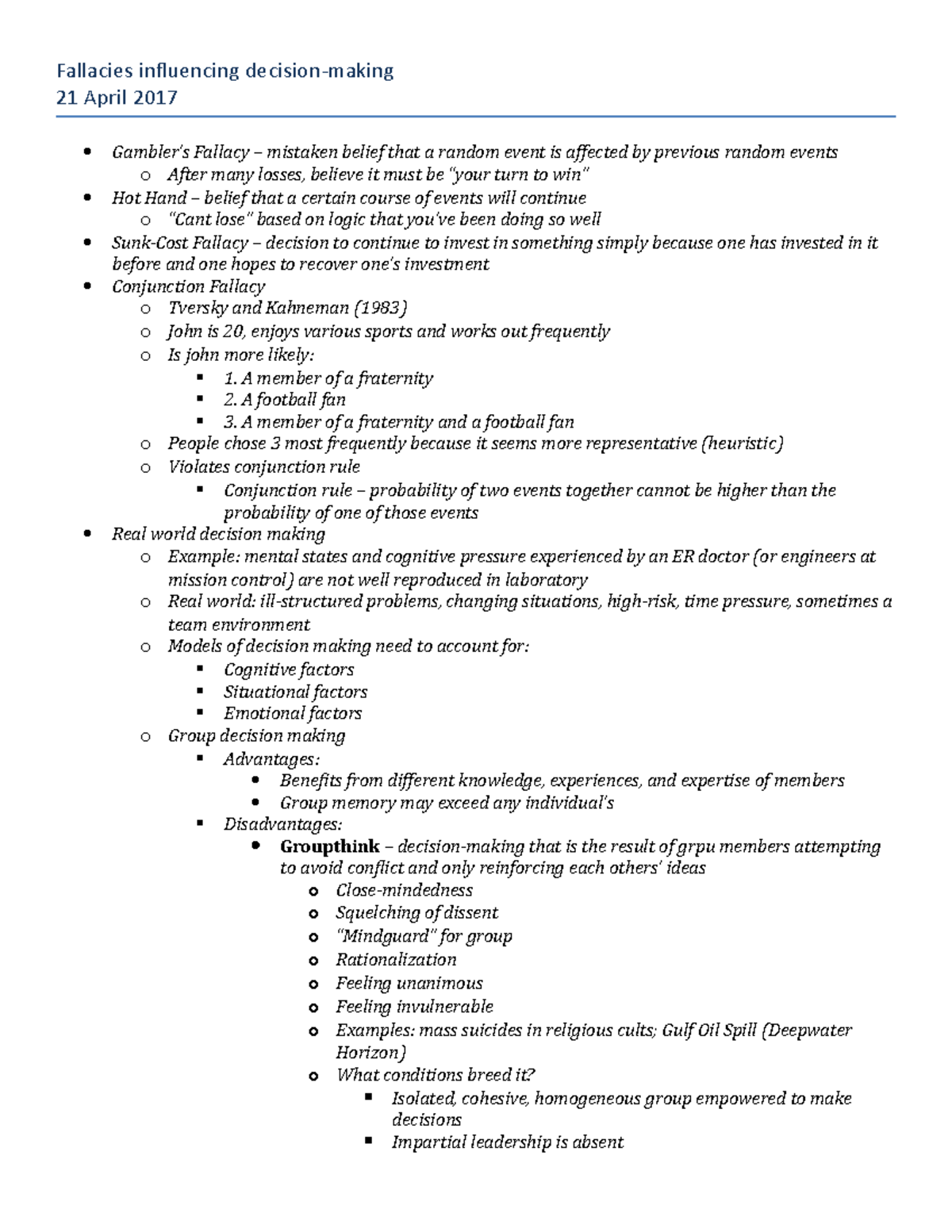 33 - Fallacies influencing decision - Fallacies influencing decision ...