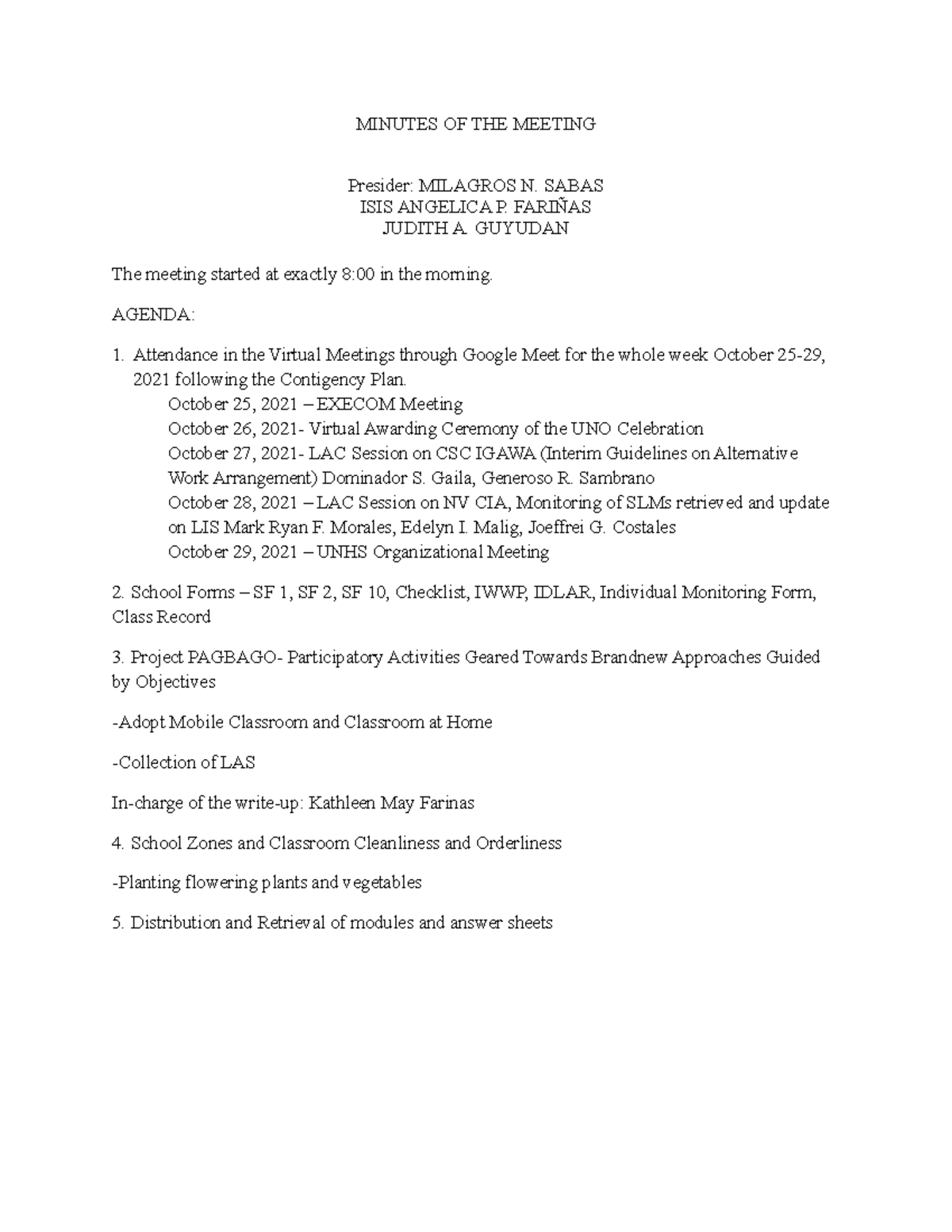 AP-Meeting - Meeting - MINUTES OF THE MEETING Presider: MILAGROS N ...