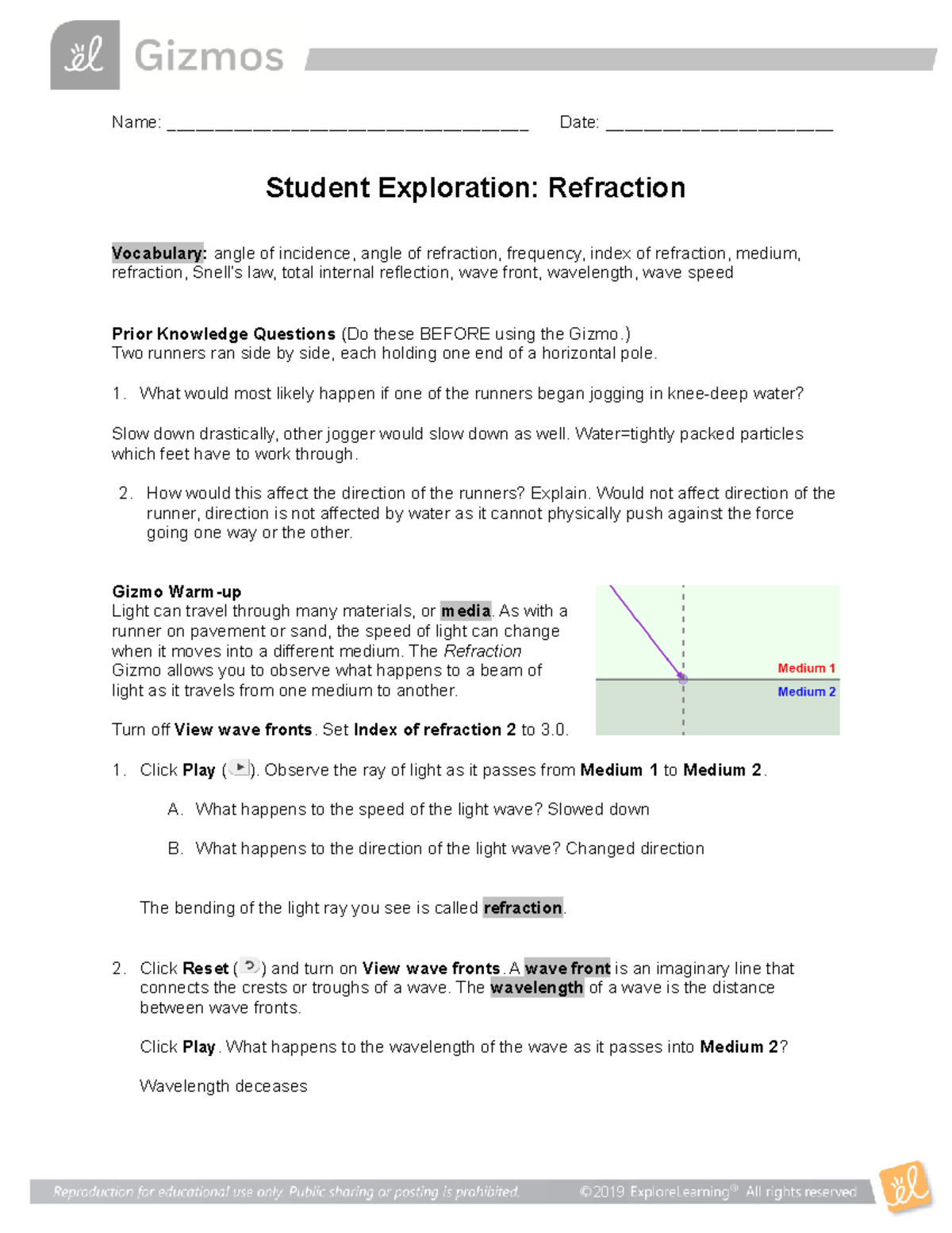 Refraction SE - Name: ______________________________________ Date ...