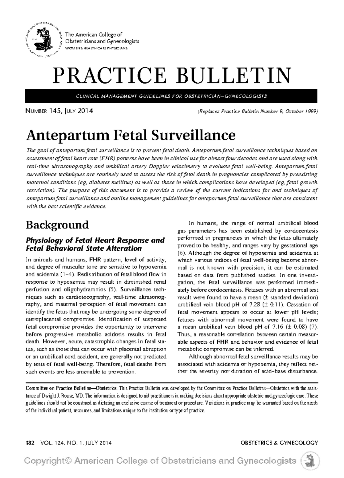 2014 practice bulletin no 145 - 182 VOL. 124, NO. 1, JULY 2014 ...