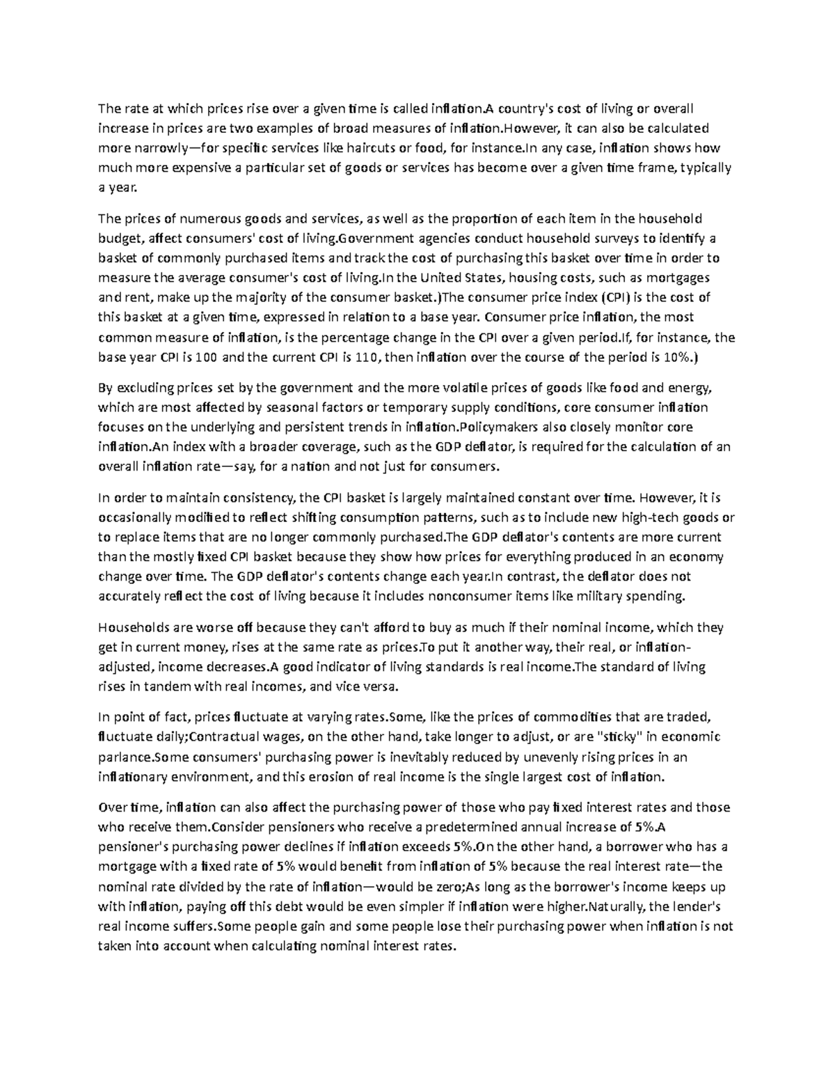 Inflation - The rate at which prices rise over a given time is called ...