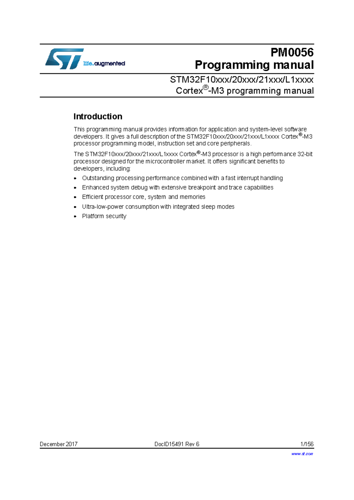 Stm32f103 Cortex M 3 Programming December 2017 Docid15491 Rev 6 1 1 Pm Programming Manual
