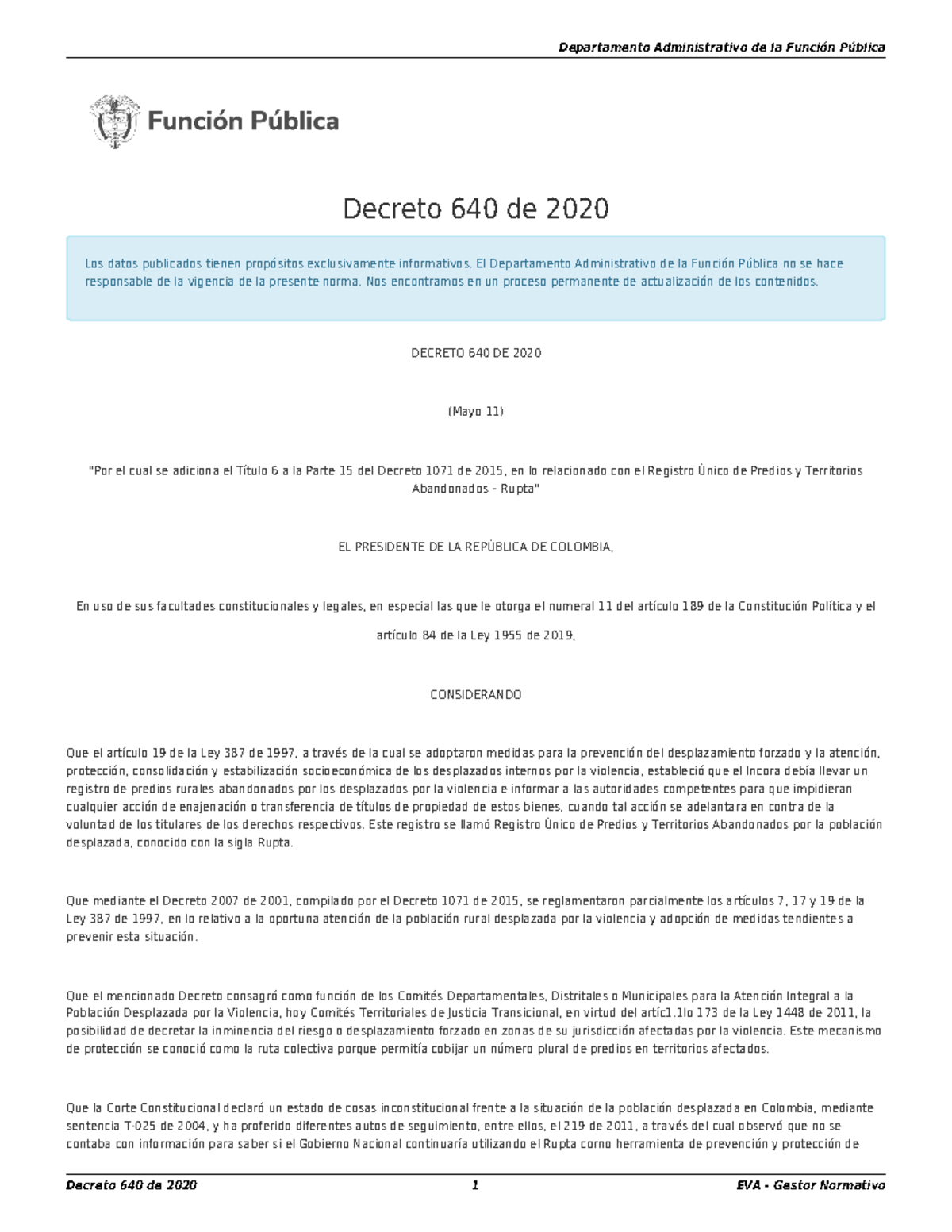 Decreto 640 de 2020 - Calificación: 4.2 - Decreto 640 de 2020 Los datos publicados tienen ...