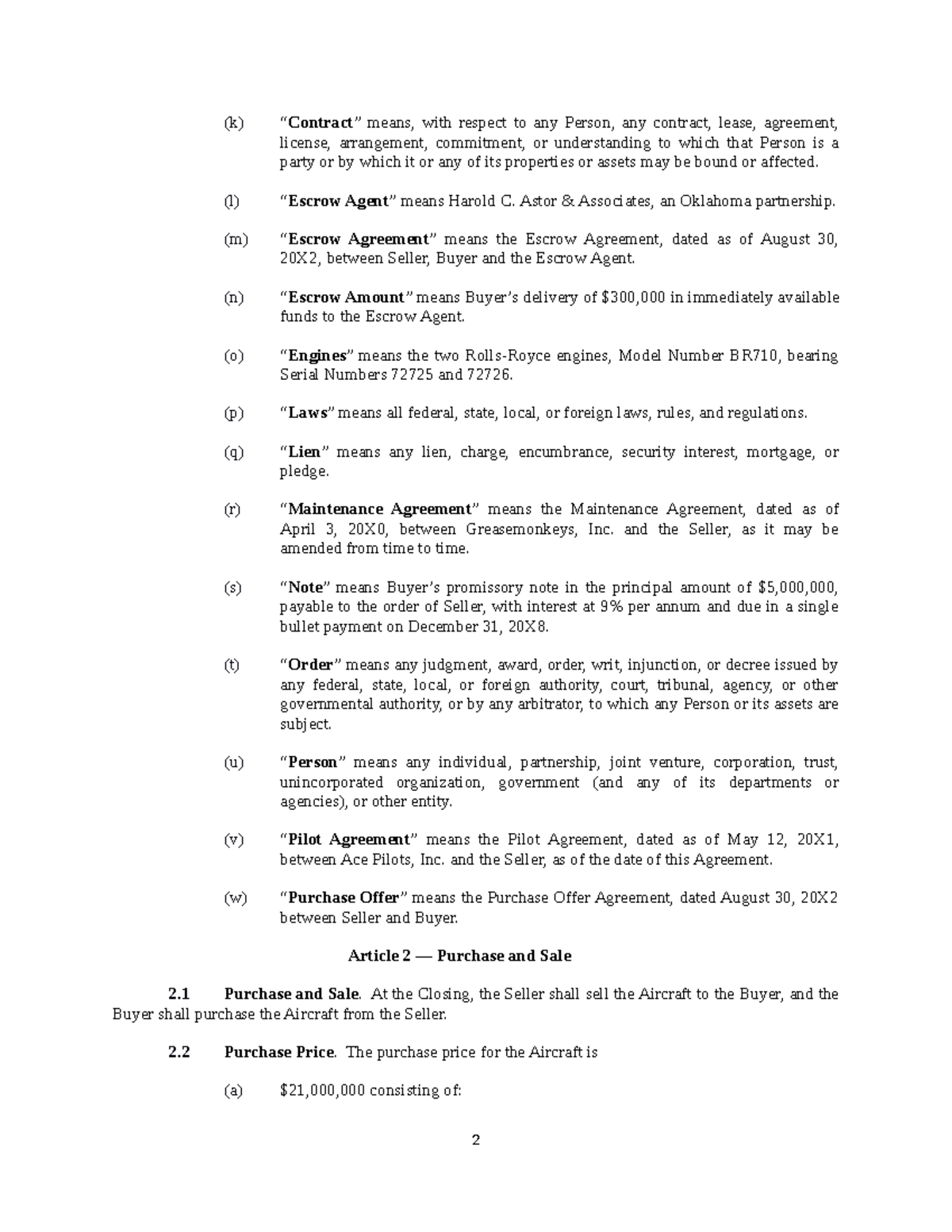 Aircraft Purchase Agreement - (k) “Contract” means, with respect to any ...