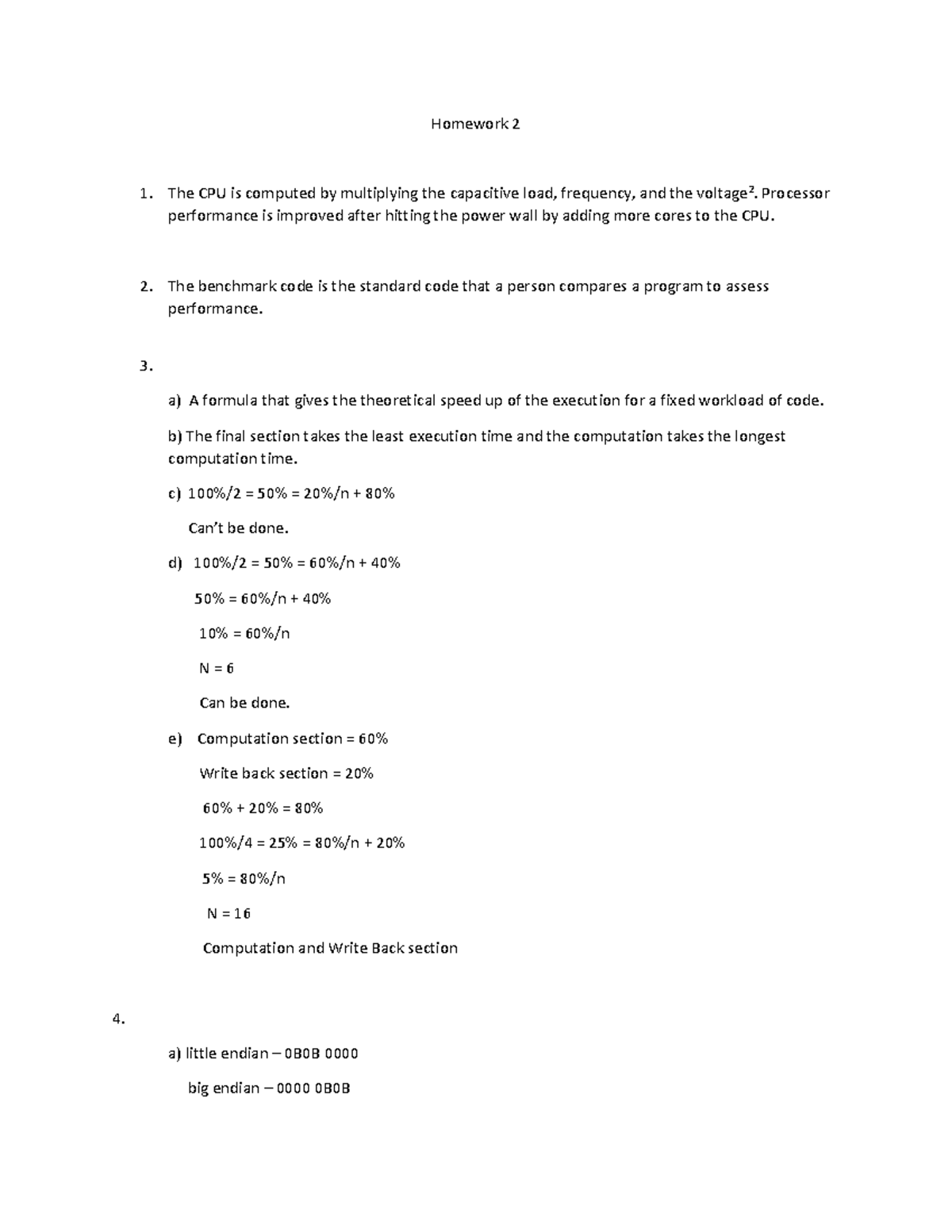 Homework 2 - Goes over little endian and big endian, Assembly language ...
