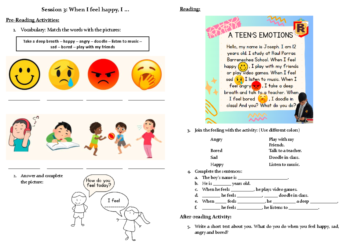 Worksheet 3 - When I feel happy, I - Session 3 : When I feel happy, I ...