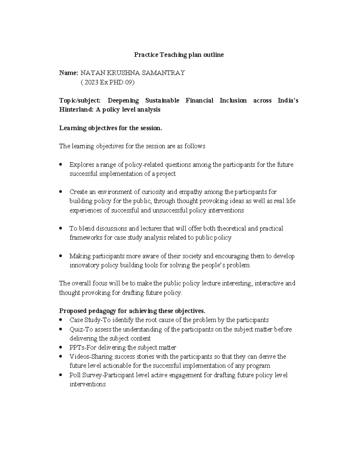 Nayan Krushna Samantray MTM Practice teaching plan - Practice Teaching ...