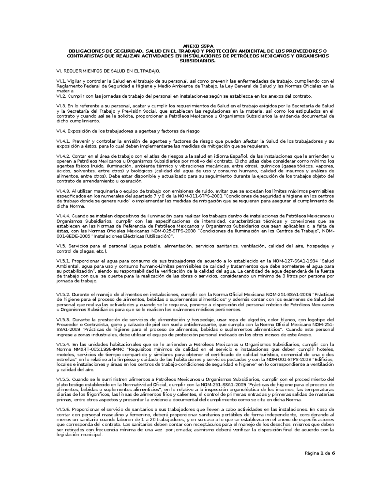 Parte 5 Anexo SSPA - ANEXO SSPA OBLIGACIONES DE SEGURIDAD, SALUD EN EL TRABAJO Y PROTECCIÓN ...