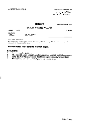 ICT2622 Oct-Nov 2018 Exam Memo - ICT 2622 October November 2018 Question 1 o Six core processes ...