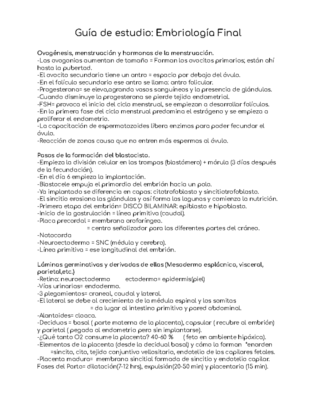 Final Embrio - Guía de estudio: Embriología Final Ovogénesis, menstruación y hormonas de la ...