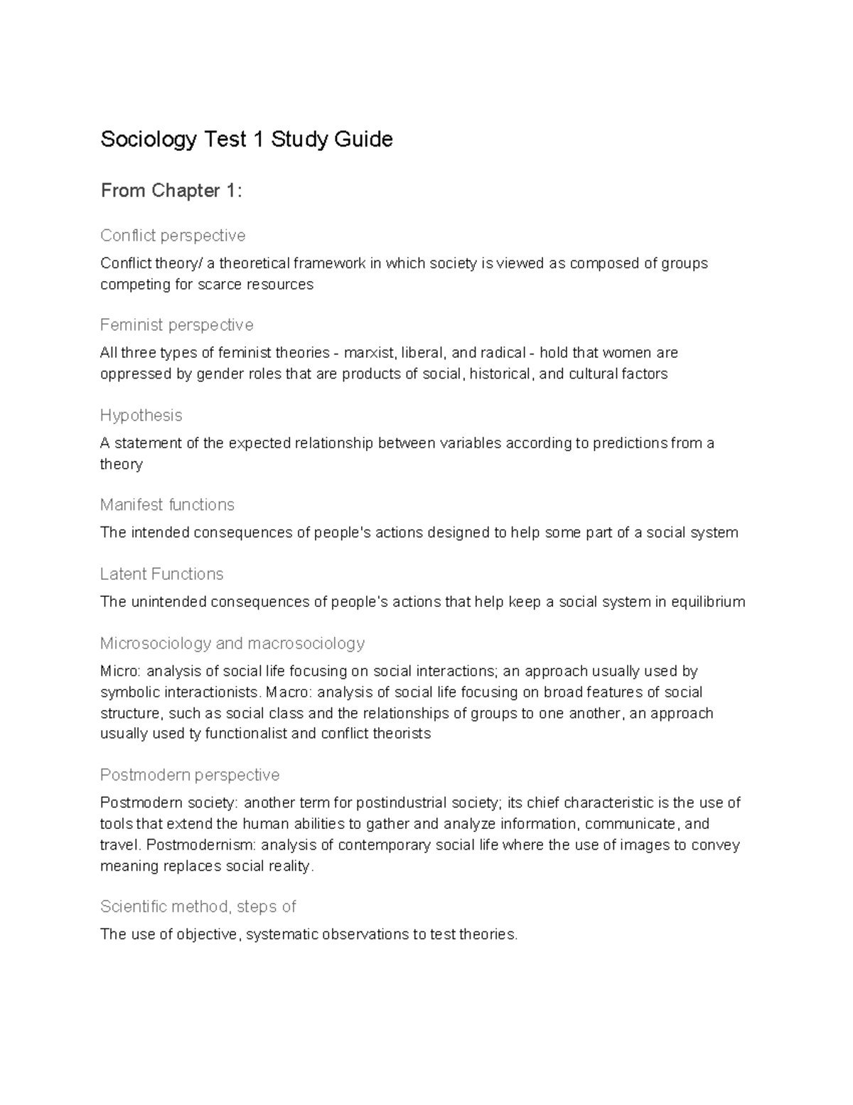 Sociology Test 1 Study Guide - Sociology Test 1 Study Guide From ...