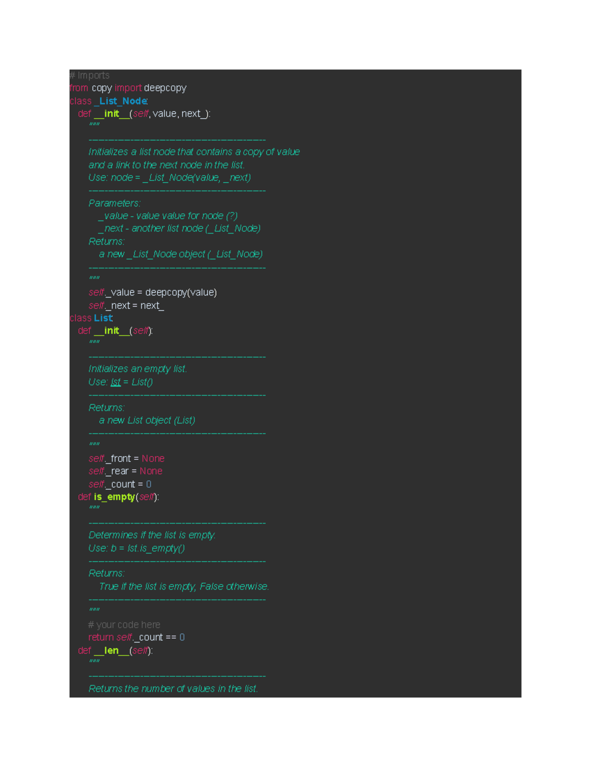 CP-164 Linked Lists - Imports from copy import deepcopy class List_Node: def init(self, value ...