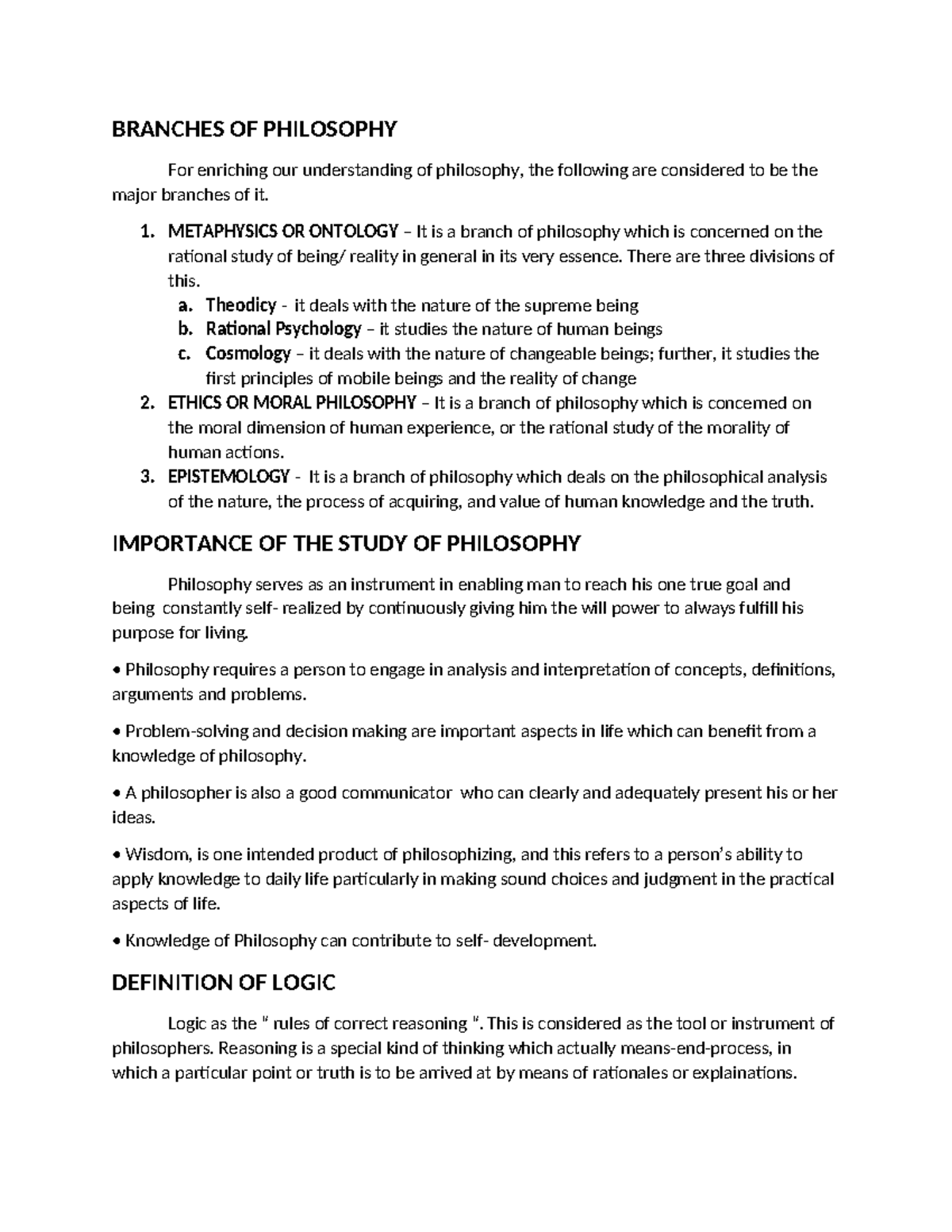 Branches-OF- Philosophy - BRANCHES OF PHILOSOPHY For enriching our ...