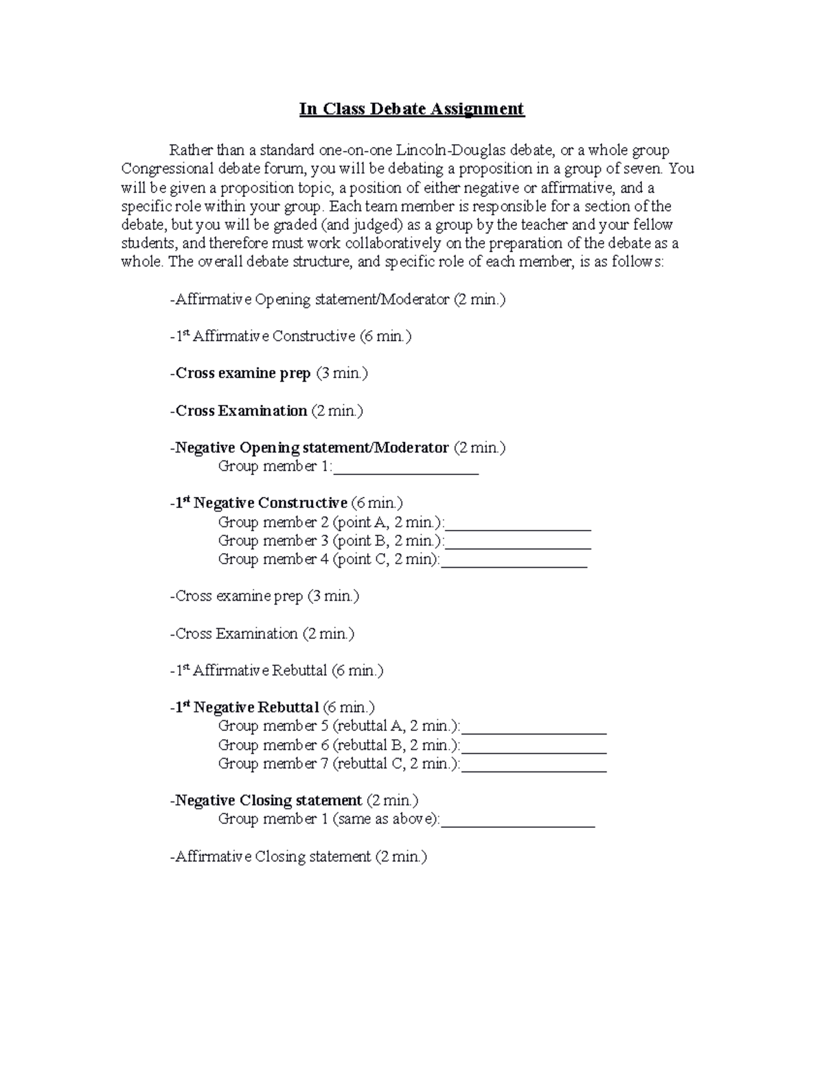 In Class Debate Assignment 2 - In Class Debate Assignment Rather than a ...