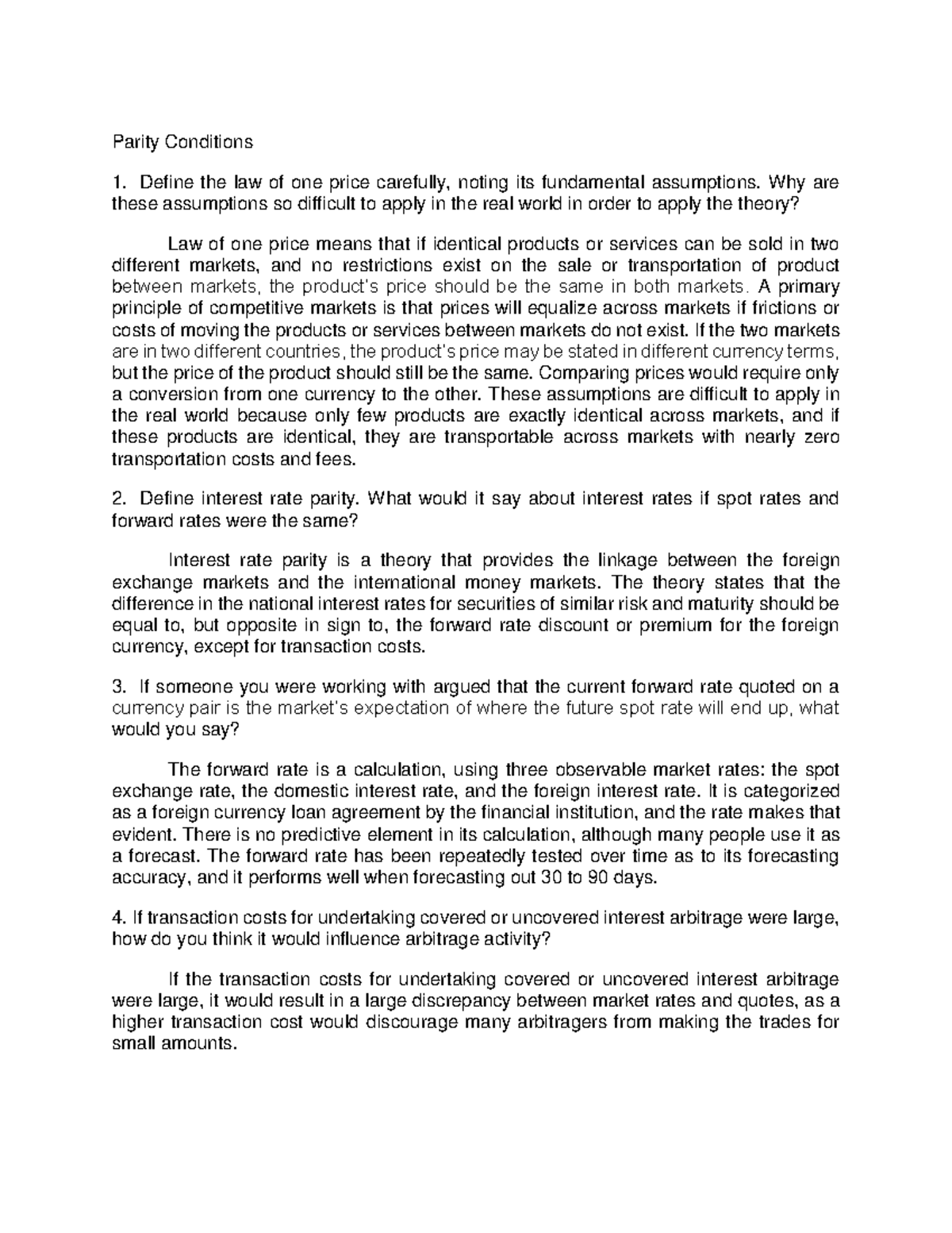 Parity Conditions on Global Finance - Parity Conditions Define the law ...