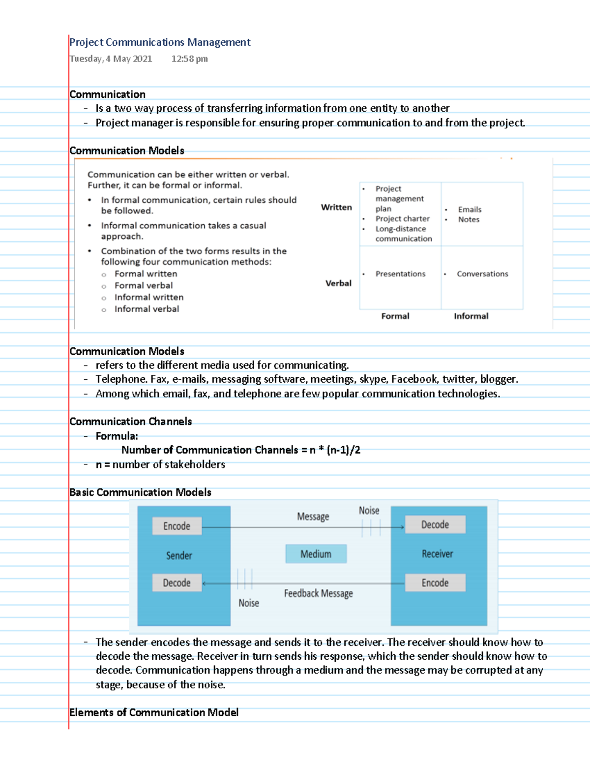 Project Communications Management Notes - ŽŵŵƵŶŝĐĂƚŝŽŶ - Studocu