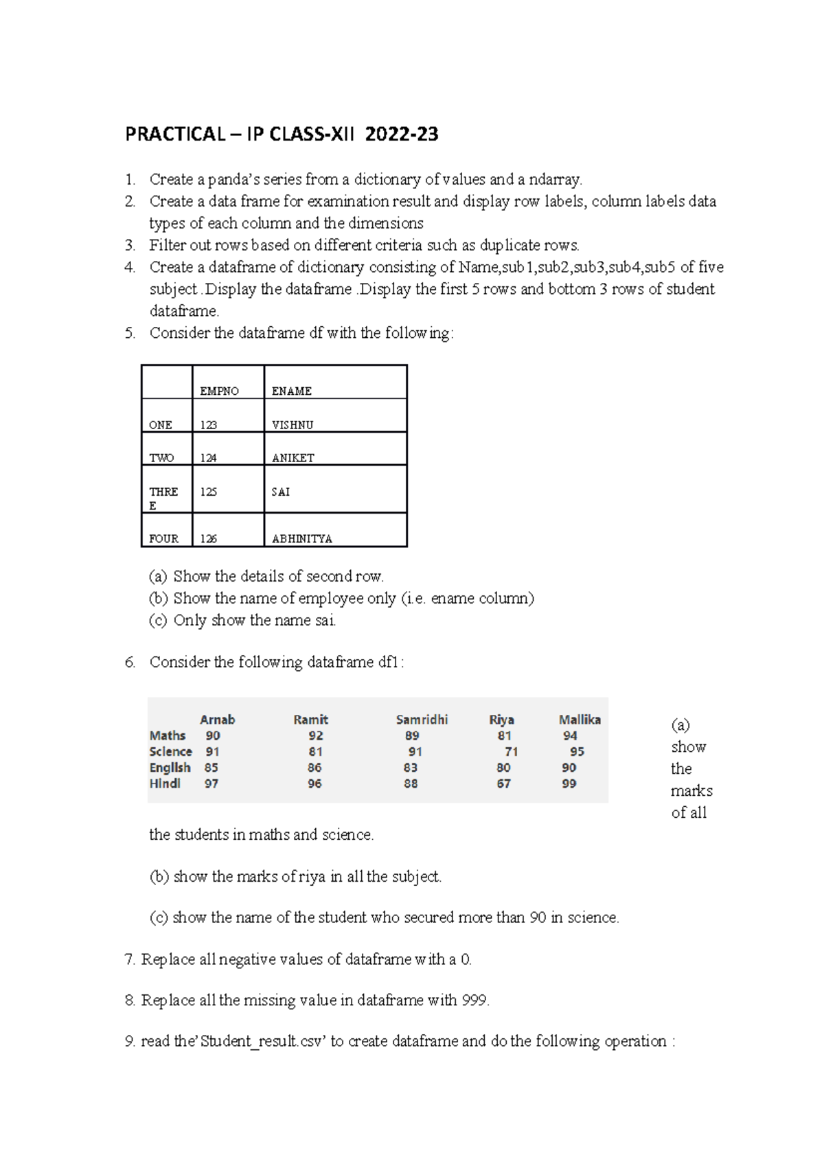 Final Practical Ip Practical Ip Class Xii 2022 Create A Pandas Series From A Dictionary Of