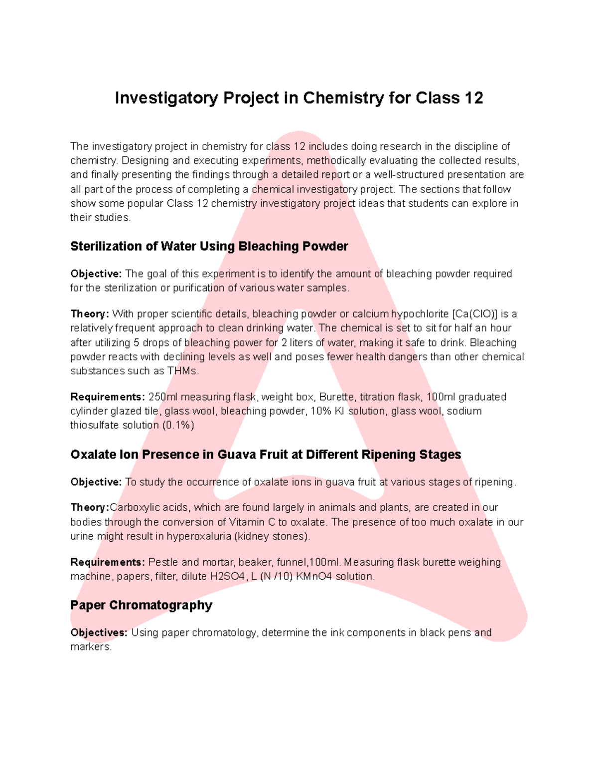 Investigatory Project in Chemistry for Class 12prpject - Designing and ...