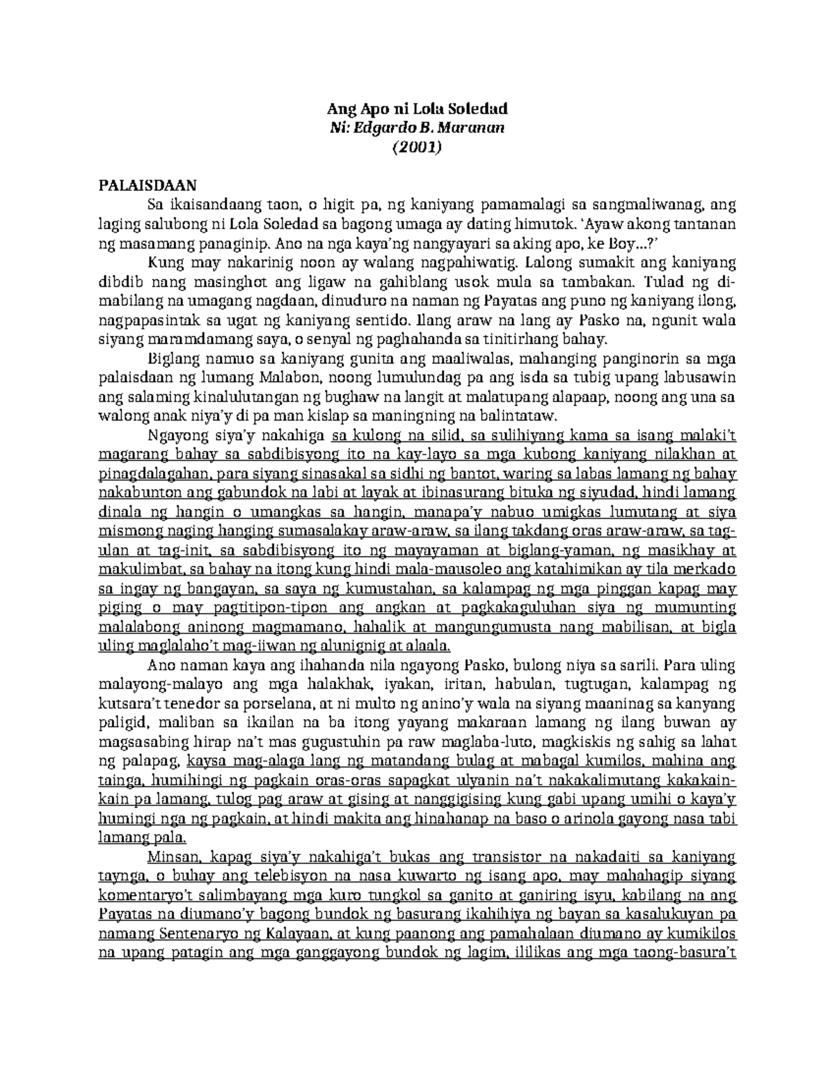 371136746 Ang Apo Ni Lola Soledad kwento - Ang Apo ni Lola Soledad Ni: Edgardo B. Maranan (2001 ...