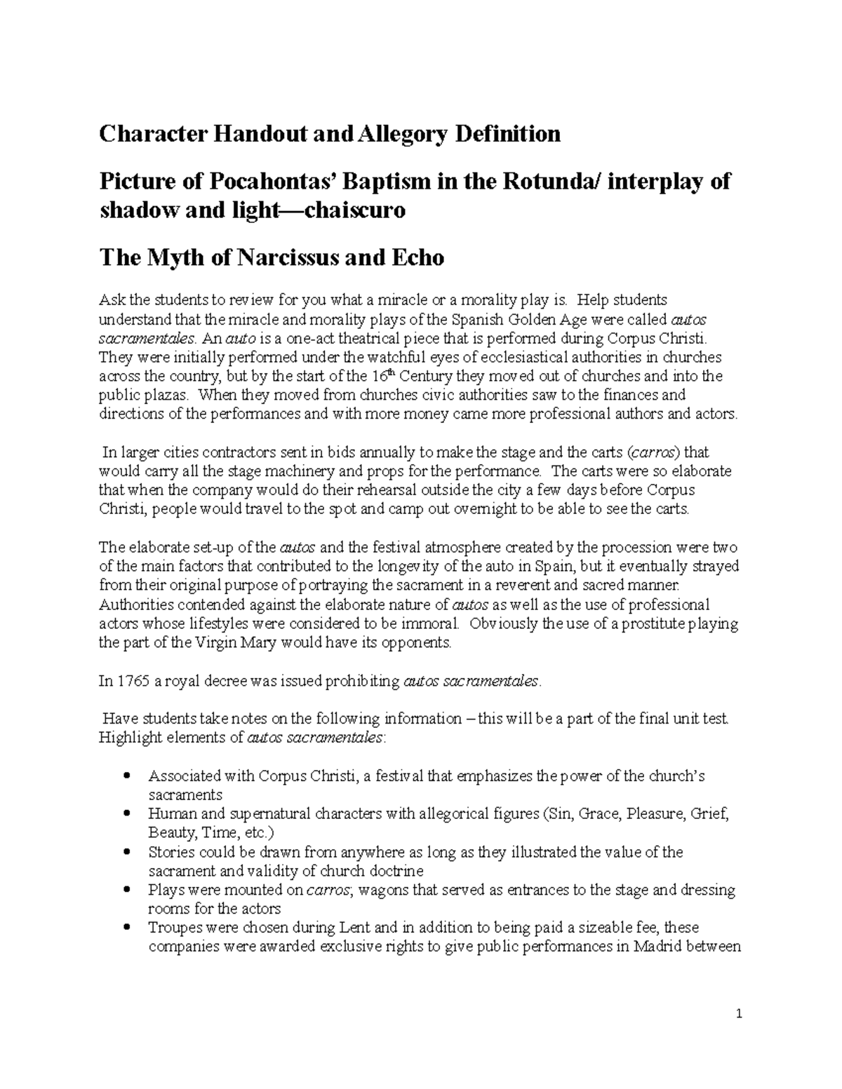 Divine Narcissus mynotes - Character Handout and Allegory Definition ...