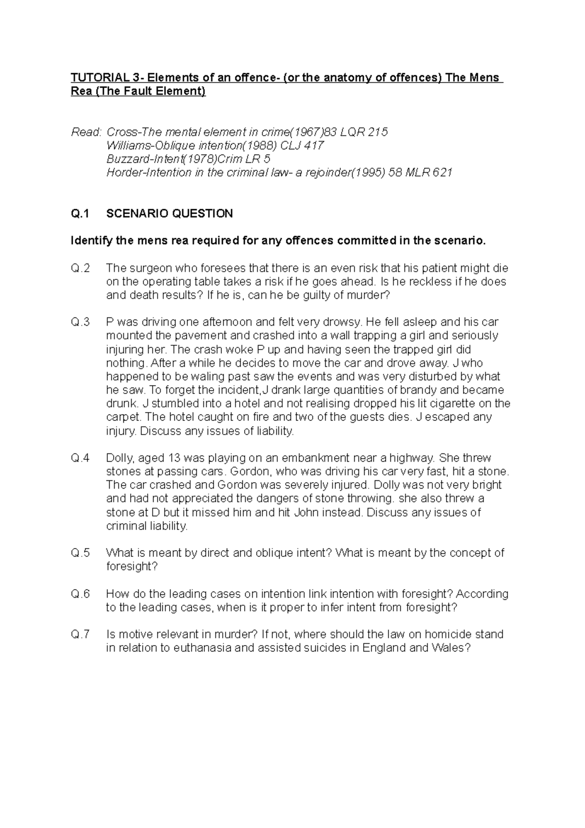 Tutorial 3- Anatomy of an Offence- The Guilty Mind - TUTORIAL 3 ...
