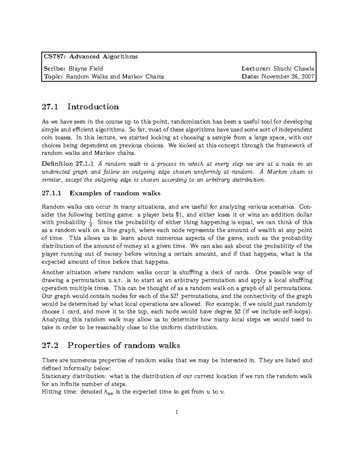 Lecture notes, lecture 27 - Introduction - CS787: Advanced Algorithms ...