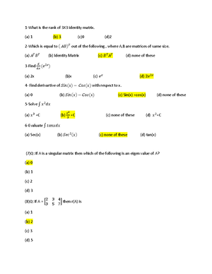 CA1() - Mcq - CA-1 MTH- Q1. The sum of Eigen values is always its (a ...