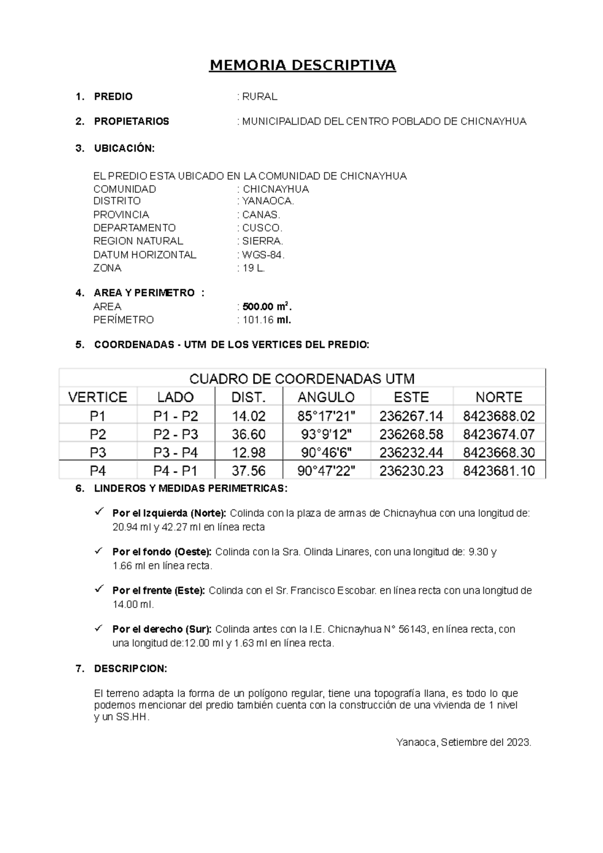 Memoria Chicnayhua - sfdfg - MEMORIA DESCRIPTIVA 1. PREDIO : RURAL 2 ...