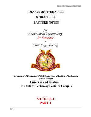 Design OF Hydraulic Structures 2nd Sem Module 1 Part 2 - DESIGN OF ...