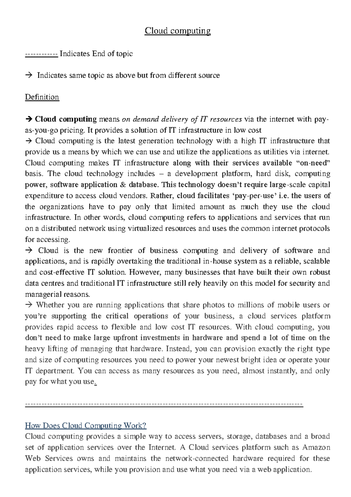 CC Unit 1 and Unit 2 - Cloud computing - Indicates End of topic ...