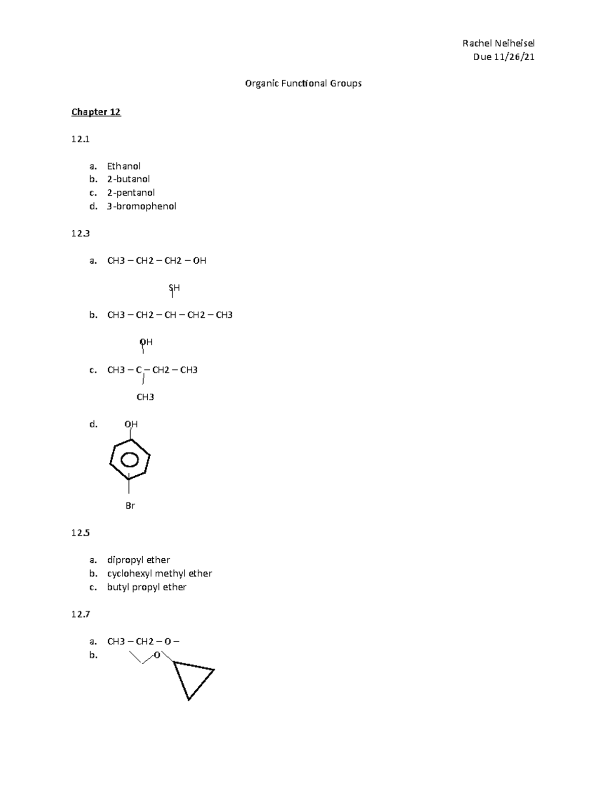 Organic Functional Groups Homework - Organic Functional Groups Chapter ...