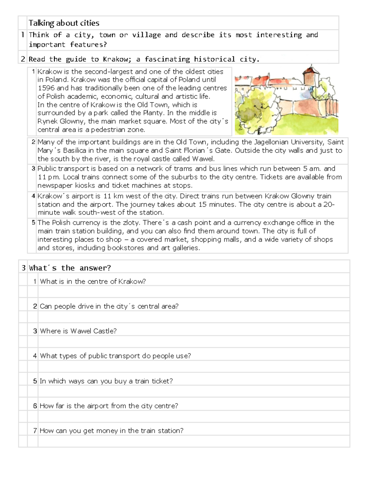 Talking About Cities - Talking about cities 1 Think of a city, town or ...