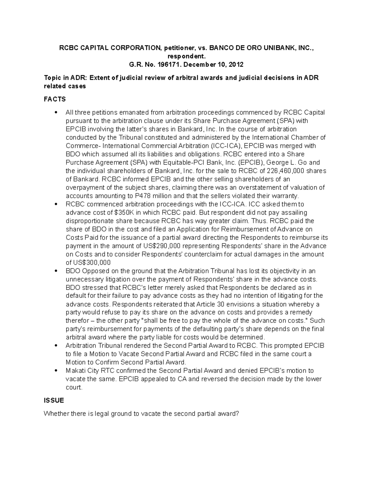 RCBC BDO - Case digest - RCBC CAPITAL CORPORATION, petitioner, vs ...