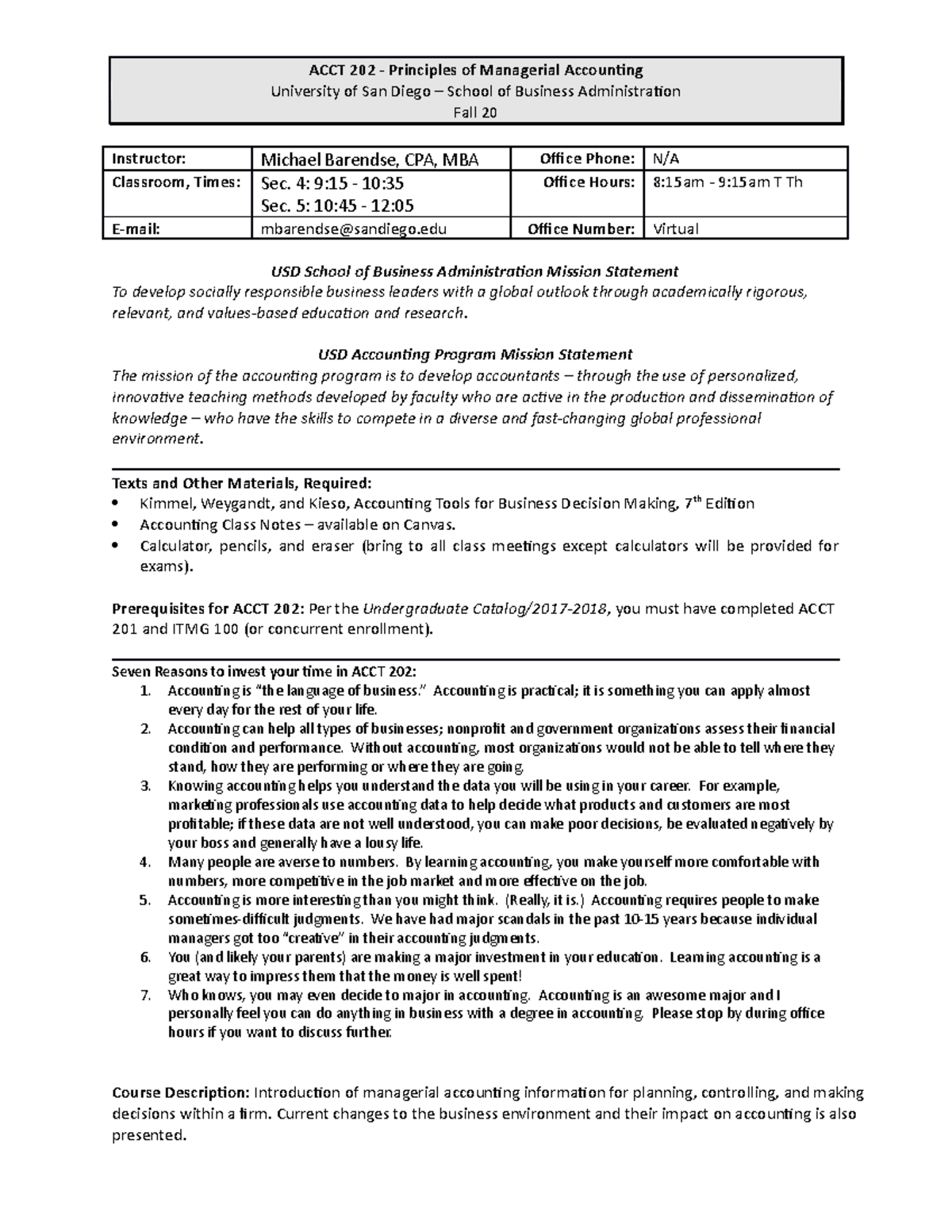 Syllabus - Accounting 202 Fall 2020-1 - ACCT 202 - Principles of ...