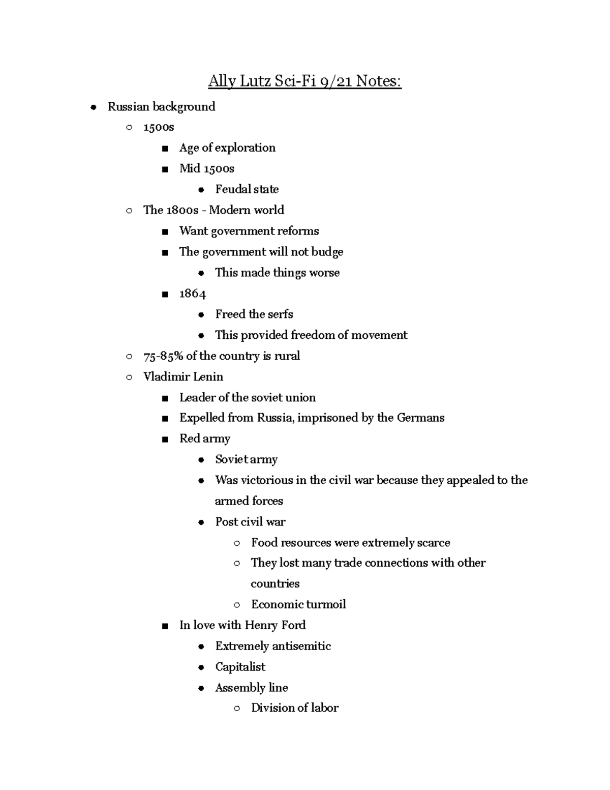 Lutz, Ally Sept. 21 - lecture notes - Ally Lutz Sci-Fi 9/21 Notes ...