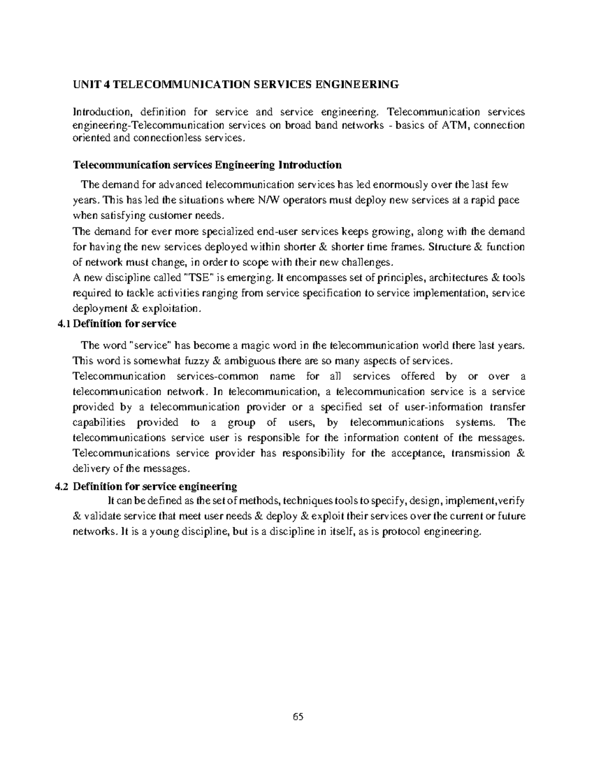 Telecommunication Services Engineering - UNIT 4 TELECOMMUNICATION ...
