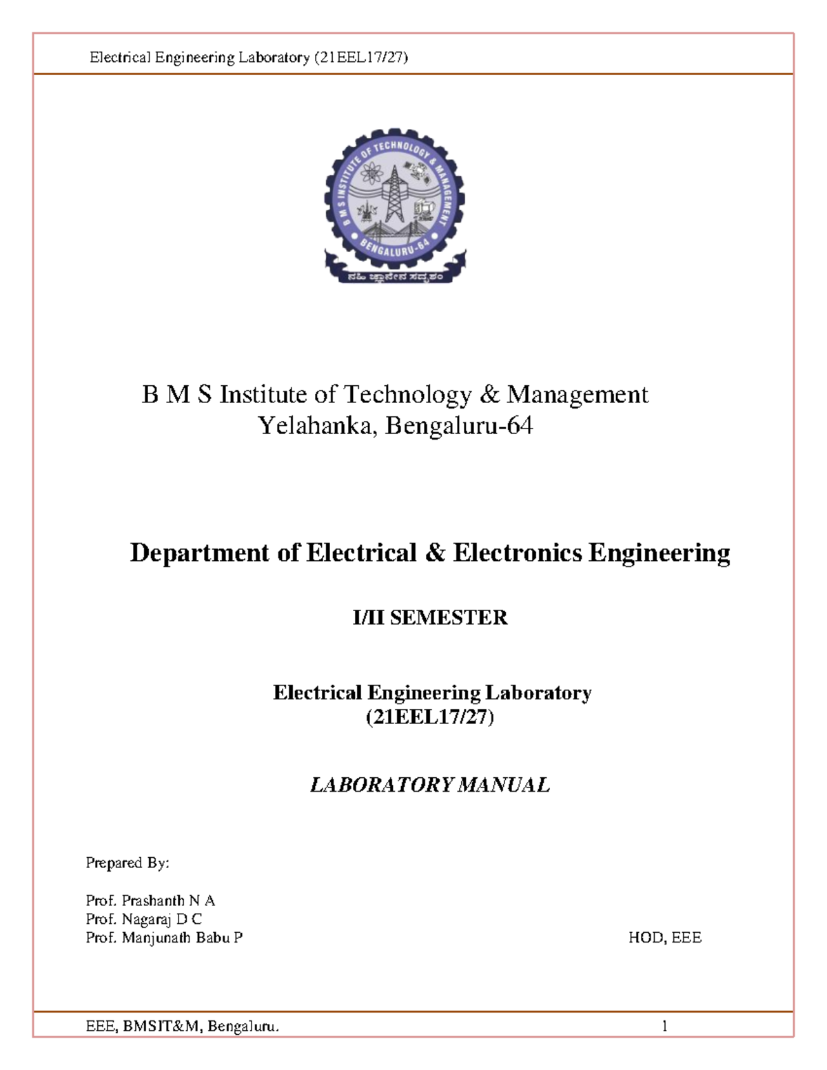 BEE LAB Manual 12-1-2022 - B M S Institute of Technology & Management ...