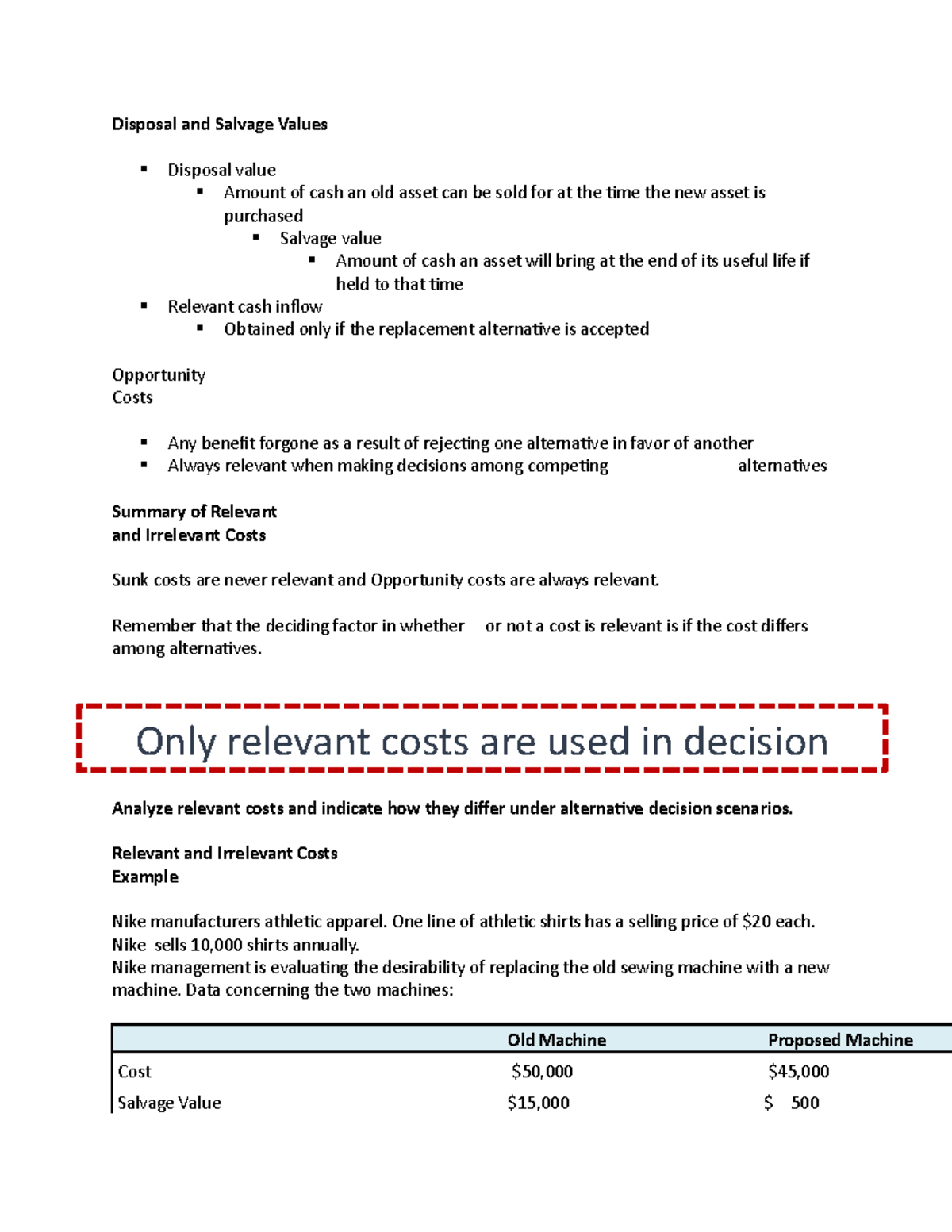 Disposal and Salvage Values - Remember that the deciding factor in ...