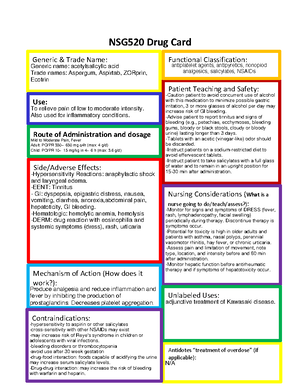 Atropine - drug card - NSG 124 - NSG 520 Drug Card Patient Teaching and ...
