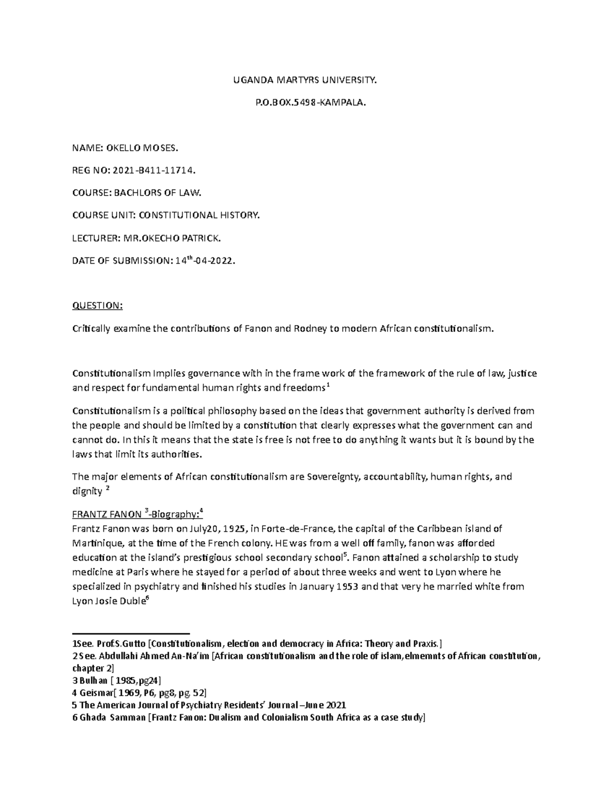 Okello moses constitutional history coursework 3 - Bachelors of law ...