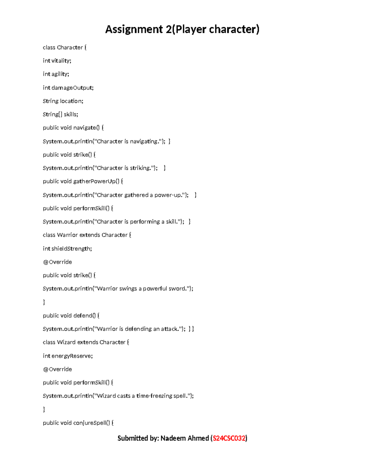 Nadeem-Player Char - simple java game - class Character { int vitality ...