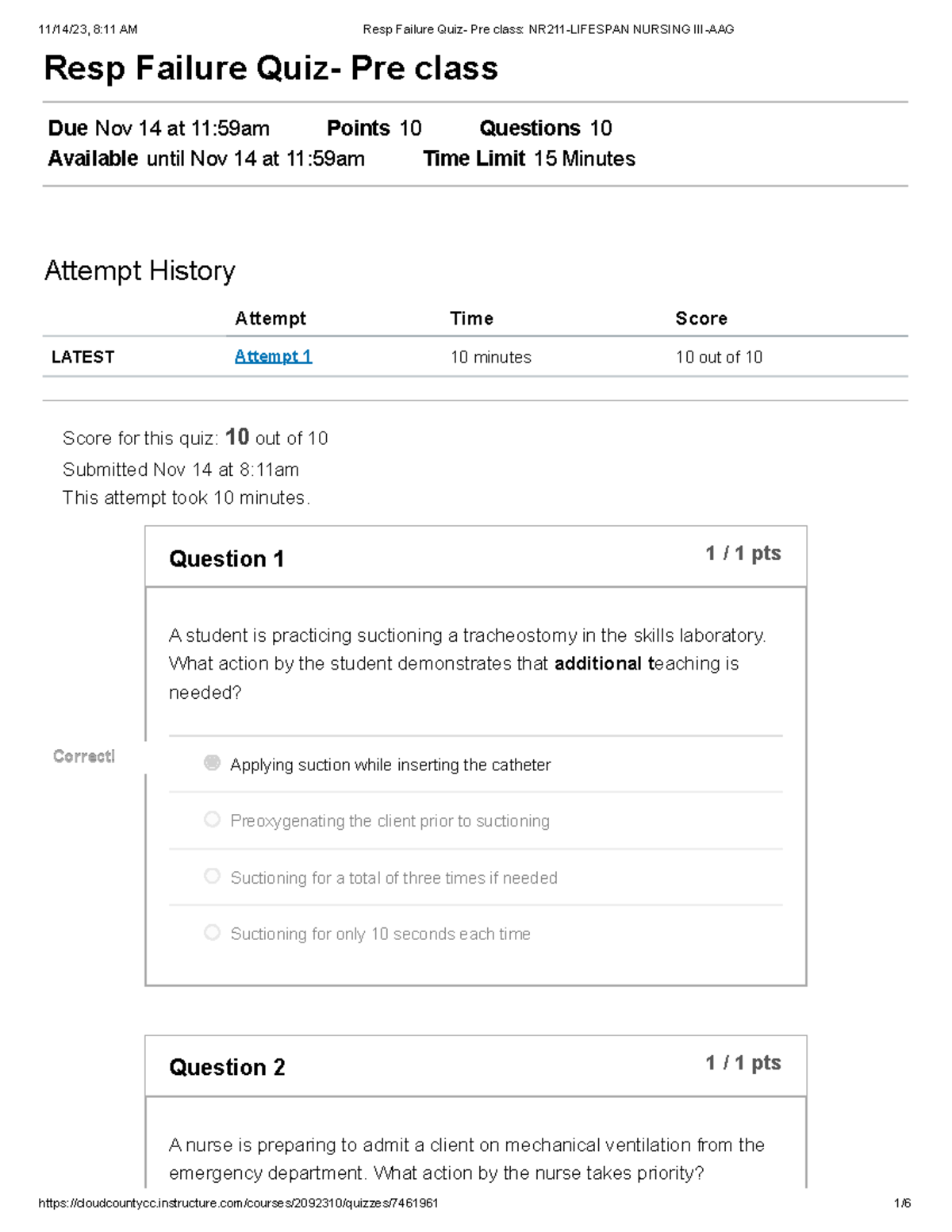 Resp Failure "pop" Quiz NR211 - Resp Failure Quiz- Pre class Due Nov 14 ...